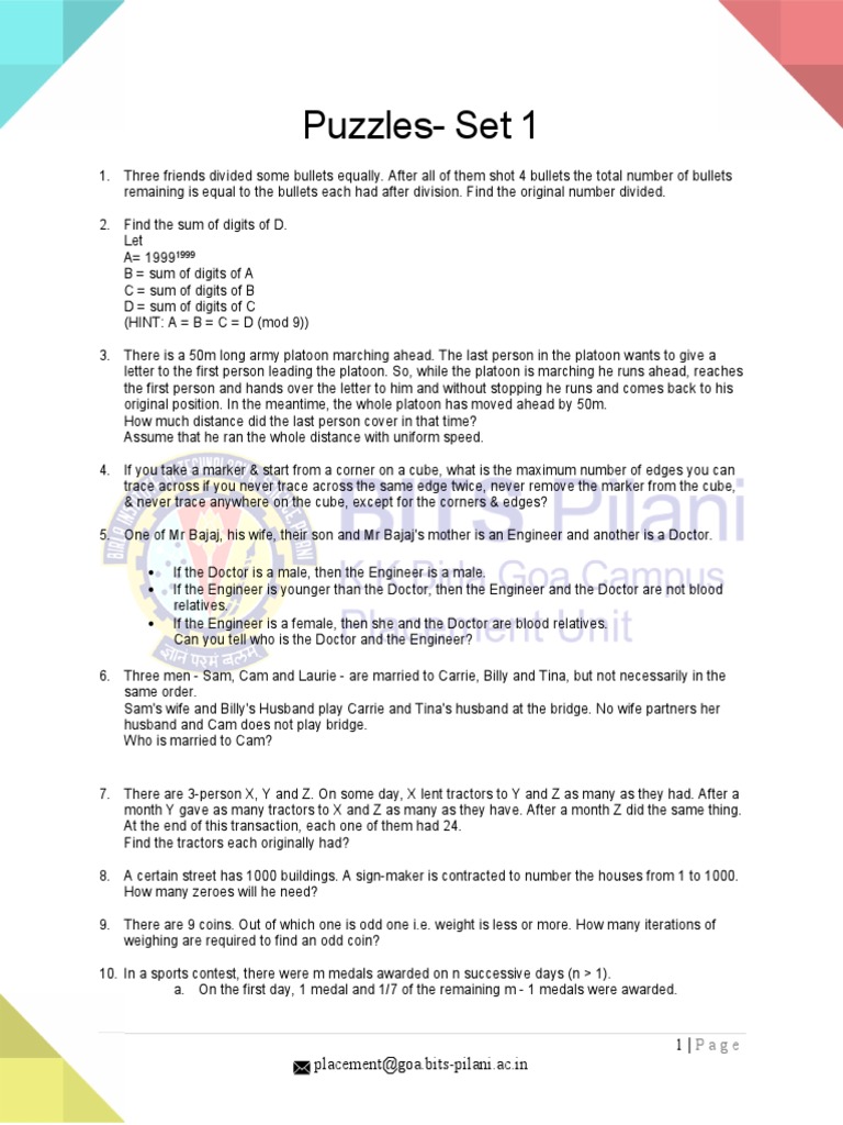 Set 1 Problems | PDF