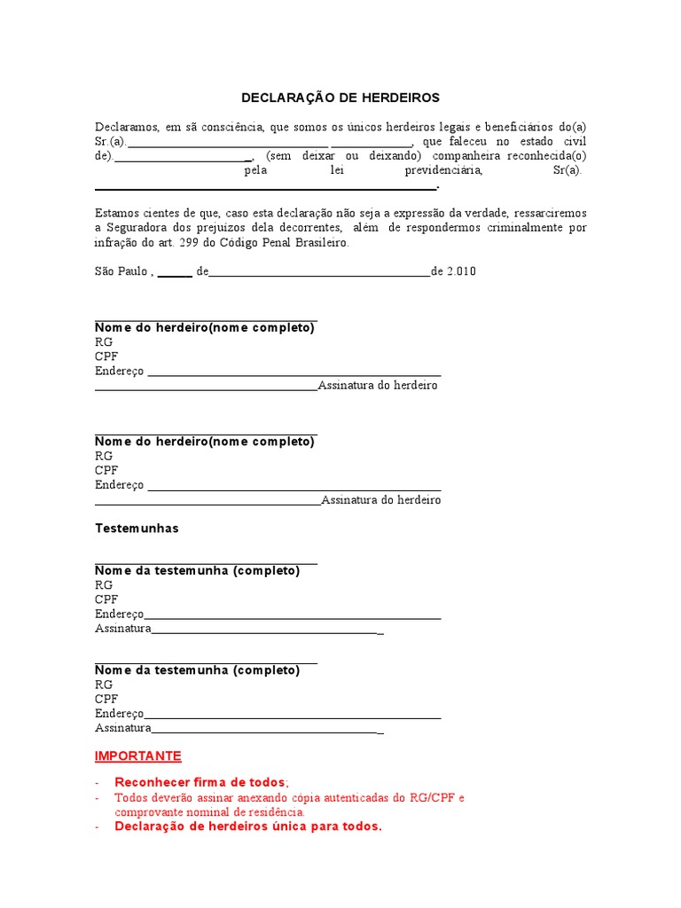 Declaracao de Herdeiros | PDF