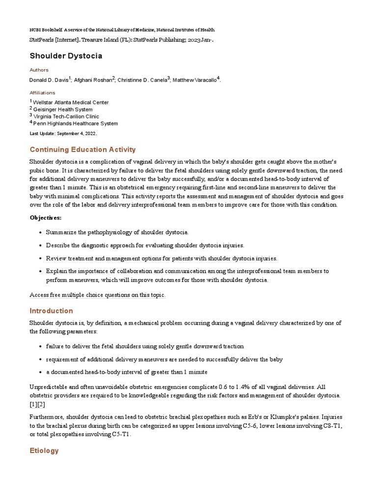 Managing Shoulder Dystocia in Delivery | PDF | Childbirth | Anatomical ...