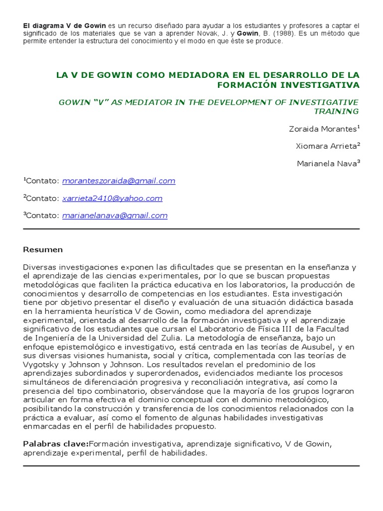 V de Gowin en la Formación Investigativa | PDF | Aprendizaje | Conocimiento