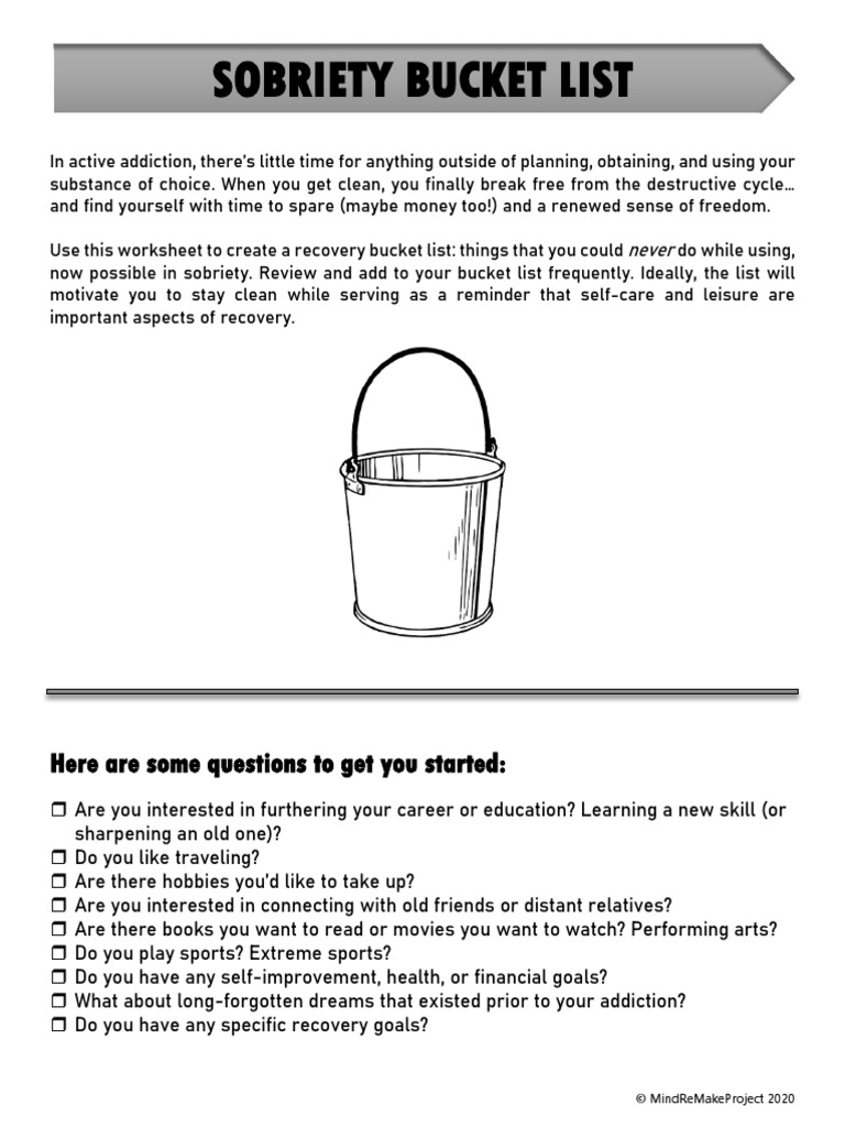Worksheet Sobriety Bucket List | PDF