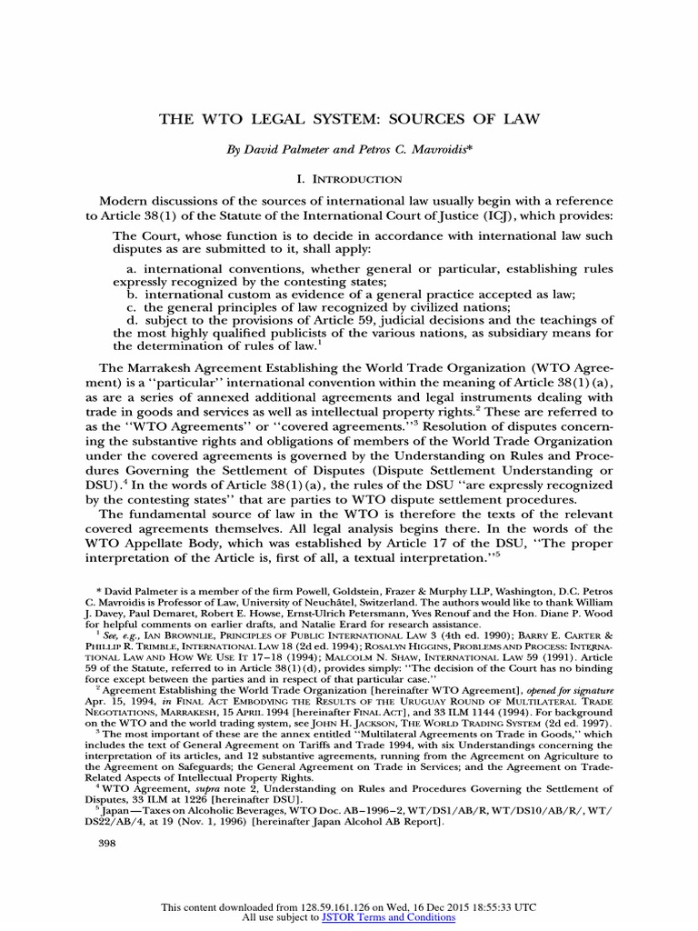 WTO Legal System: Sources of Law Explained | PDF | World Economy | Trade