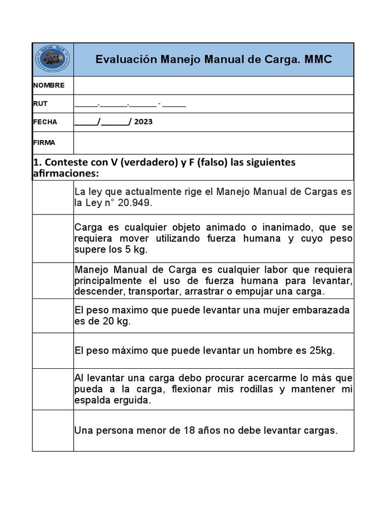 Evaluación Manejo Manual de Carga | PDF