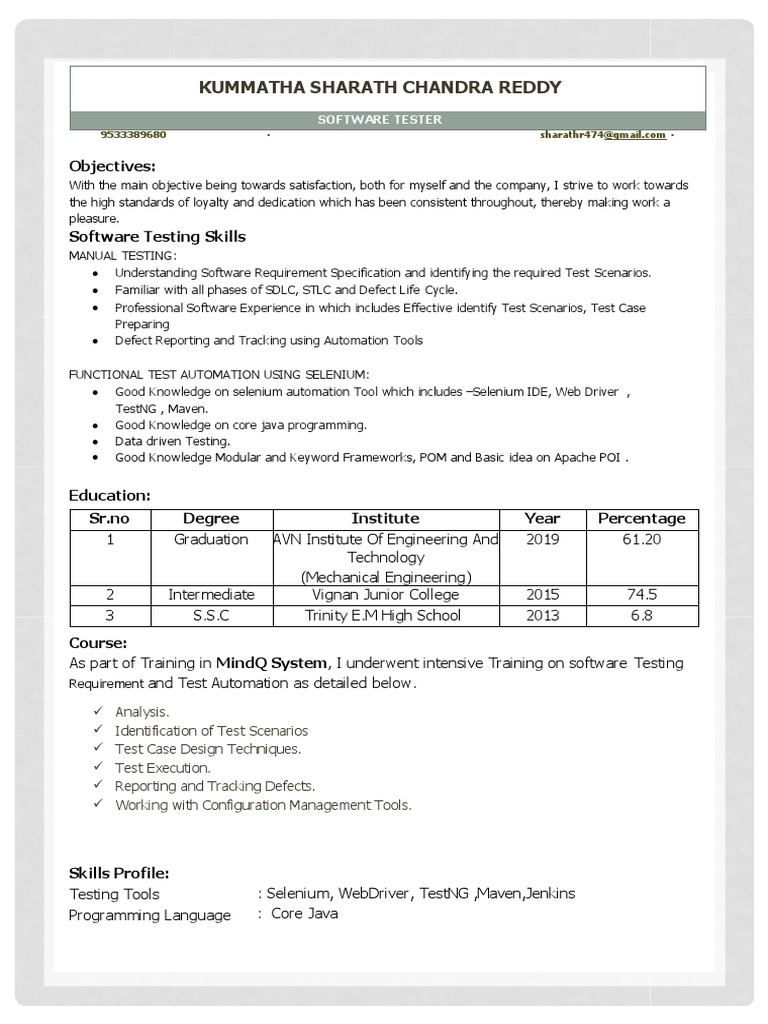 Resume Sharath | PDF | Selenium (Software) | Software Testing