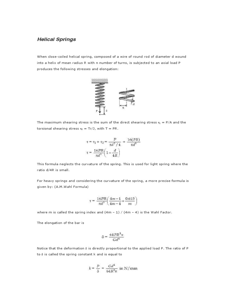 Helical Spring Stress and Elongation Analysis | PDF | Helix | Beam ...