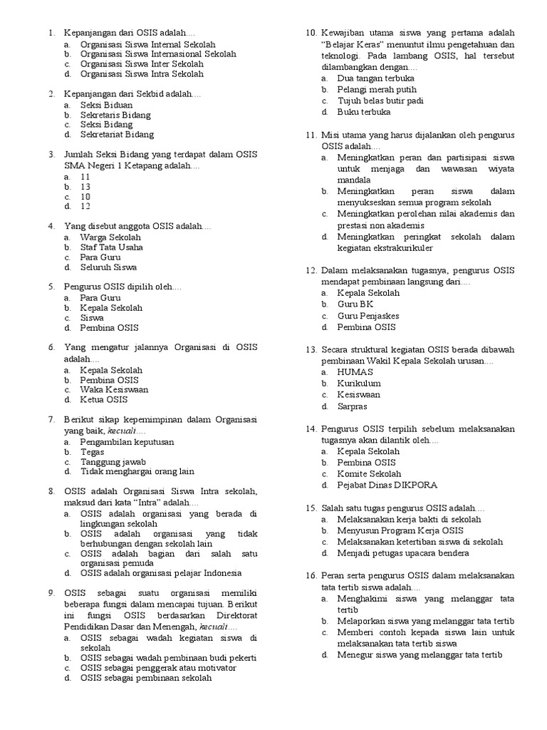 Soal Seleksi OSIS SMA | PDF