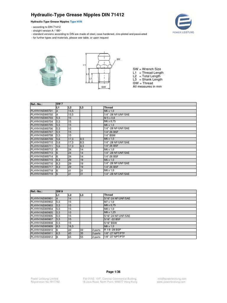 DIN 71412 Grease Nipple Specifications | PDF | Screw | Tools