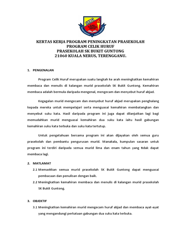 Kertas Kerja Program Celik Huruf | PDF
