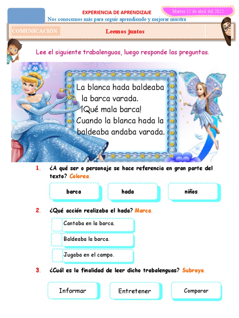 d2 A1 Ficha Leemos Juntos El Ada | PDF