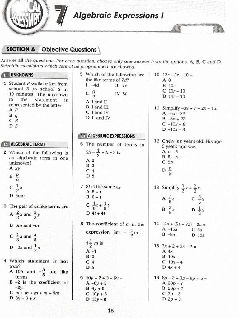 Algebraic Expressions Practices | PDF