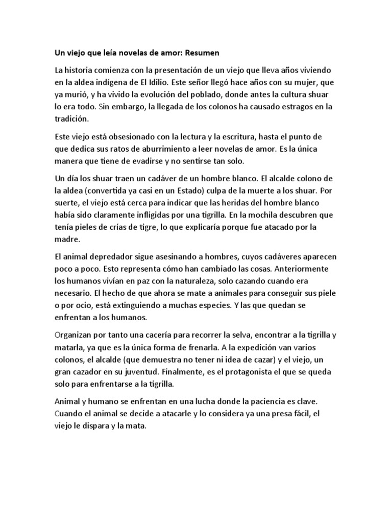 Resumen de "Un viejo que leía novelas de amor" | PDF