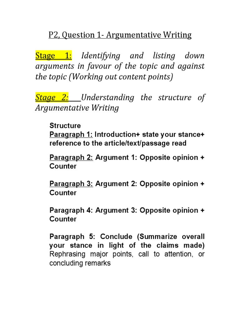 Structure of Argumentative Writing As Per IGCSE Standards | PDF