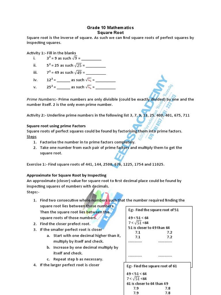 10square Root | PDF | Square Root | Prime Number