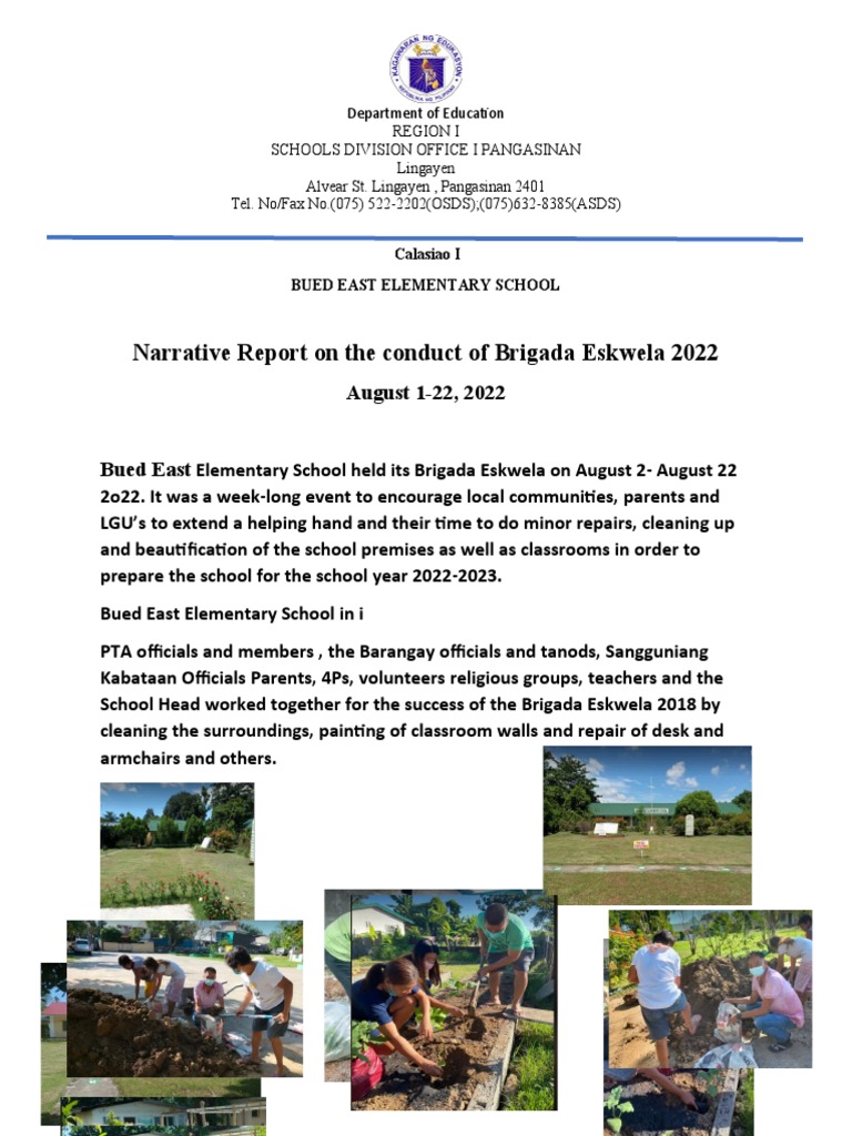 Narrative Report During Brigada Eskwela 2022 | PDF | Wellness