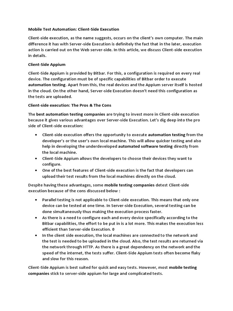 Mobile Test Automation Client Side Execution Pdf 