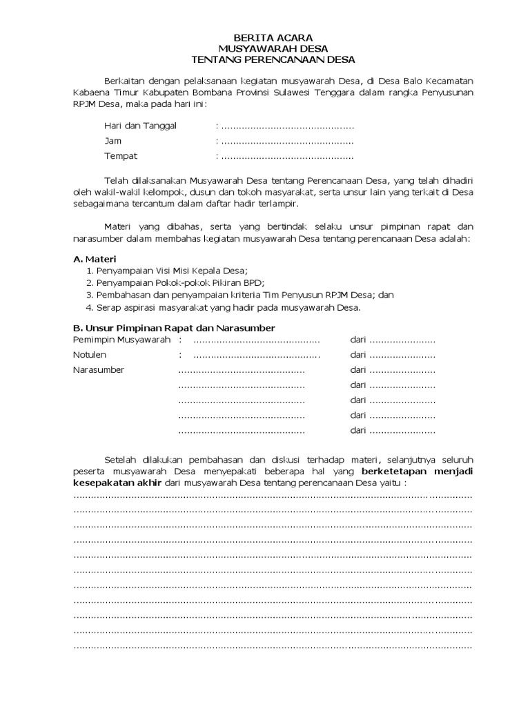Berita Acara RPJM - Desa | PDF