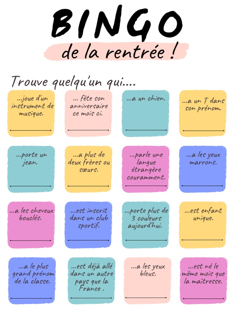 Bingo de La Rentrée | PDF
