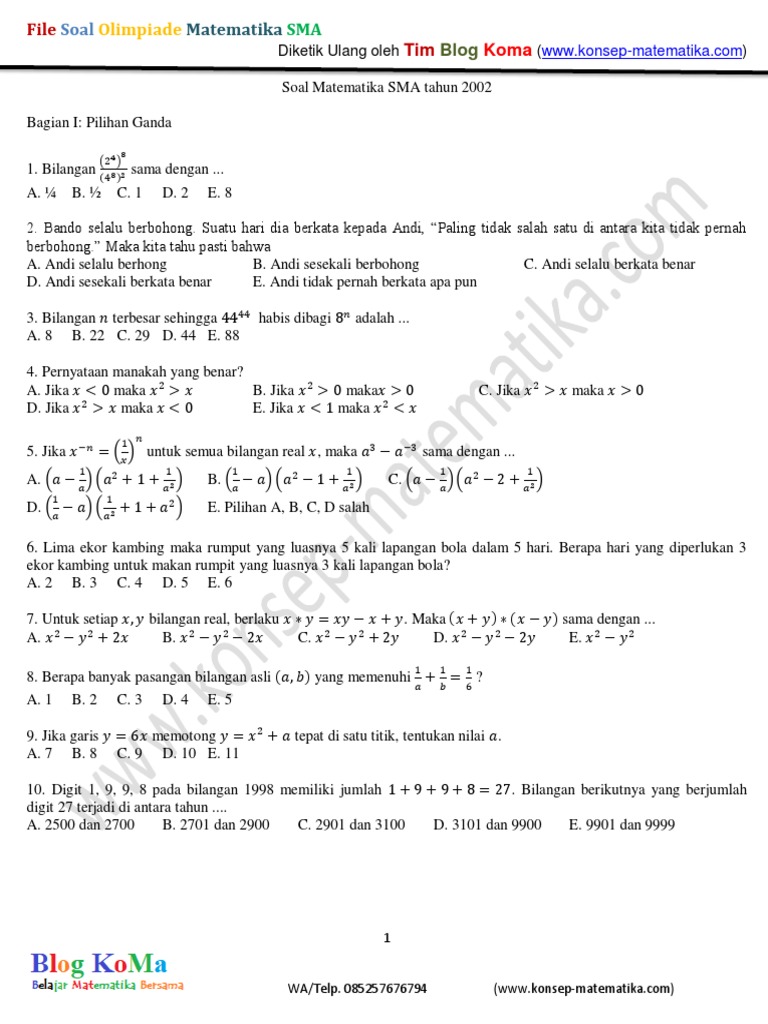 2002 Soal Osk Matik SMA | PDF | Metode & Bahan Ajar | Griya & Taman
