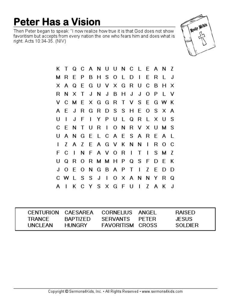 Peter Has A Vision - Word Search | PDF
