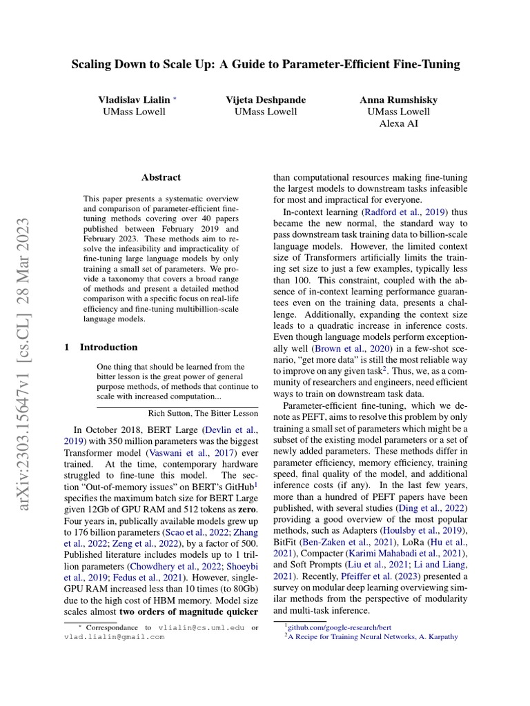 Scaling Down To Scale Up: A Guide To Parameter-Efficient Fine-Tuning | PDF | Artificial Neural ...