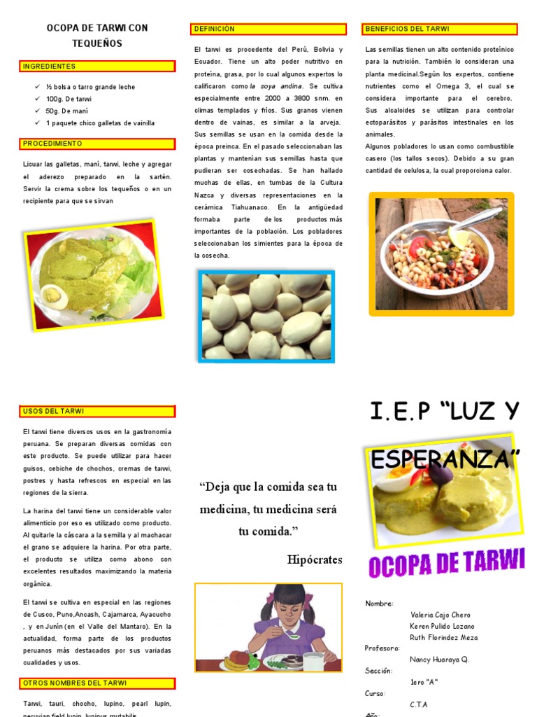 Ocopa De Tarwi Con TequeÑos Triptico Pdf
