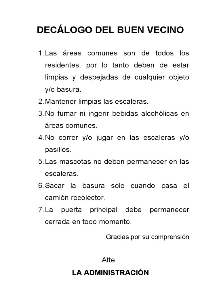 Decálogo Del Buen Vecino | PDF