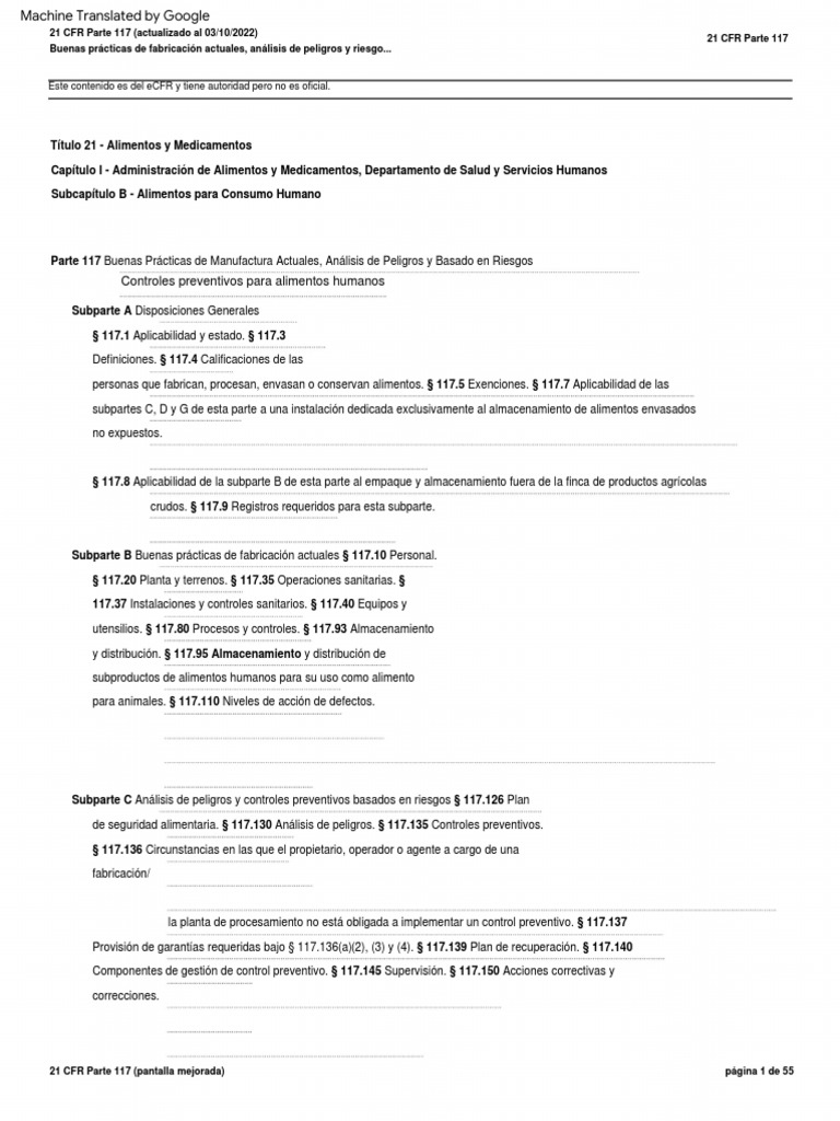 21 CFR Part 117 (Up To Date As of 10-03-2022) | PDF