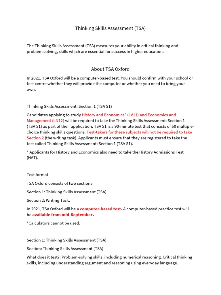 Thinking Skills Assessment | PDF