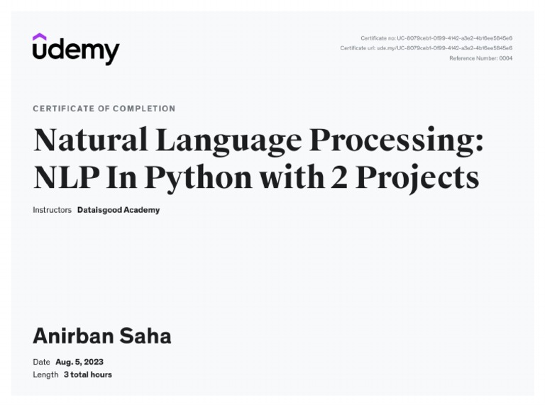NLP With Python 2projects Complesion Certificate UC | PDF NLP With Python 2projects Complesion Certificate UC | PDF