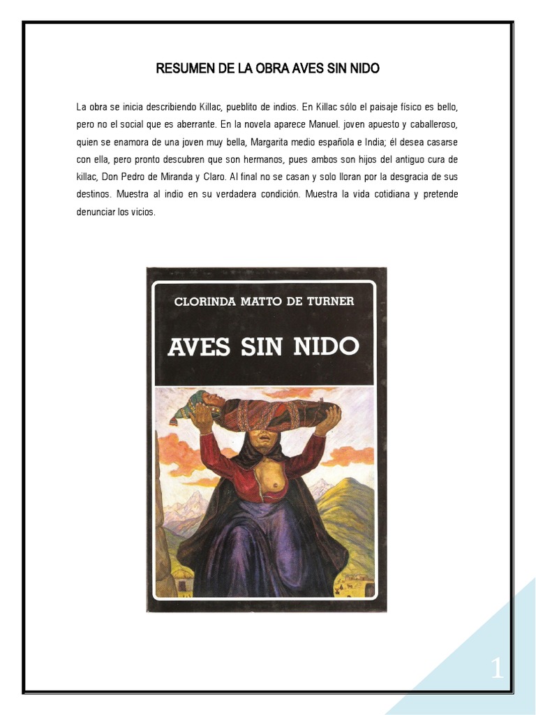 Resumen de La Obra Aves Sin Nido | PDF
