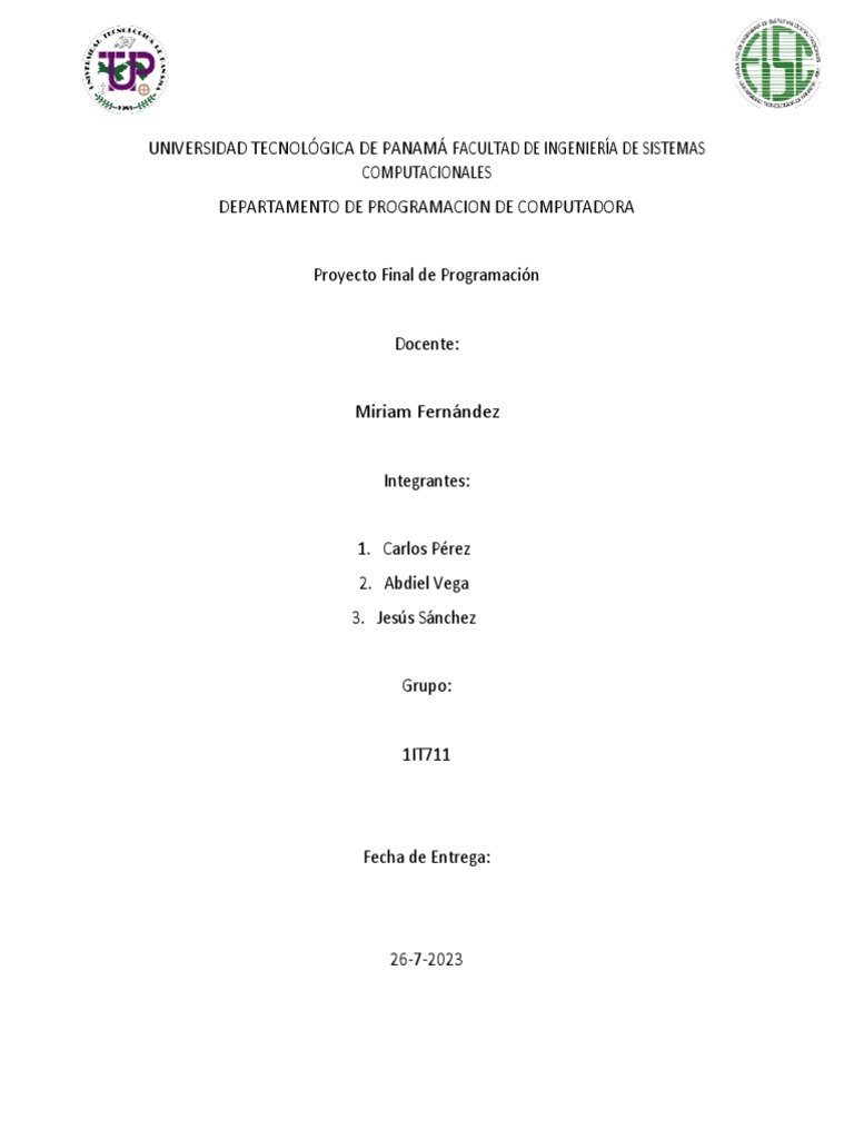 Proyecto Final | Descargar gratis PDF | Algoritmos | Programación de computadoras