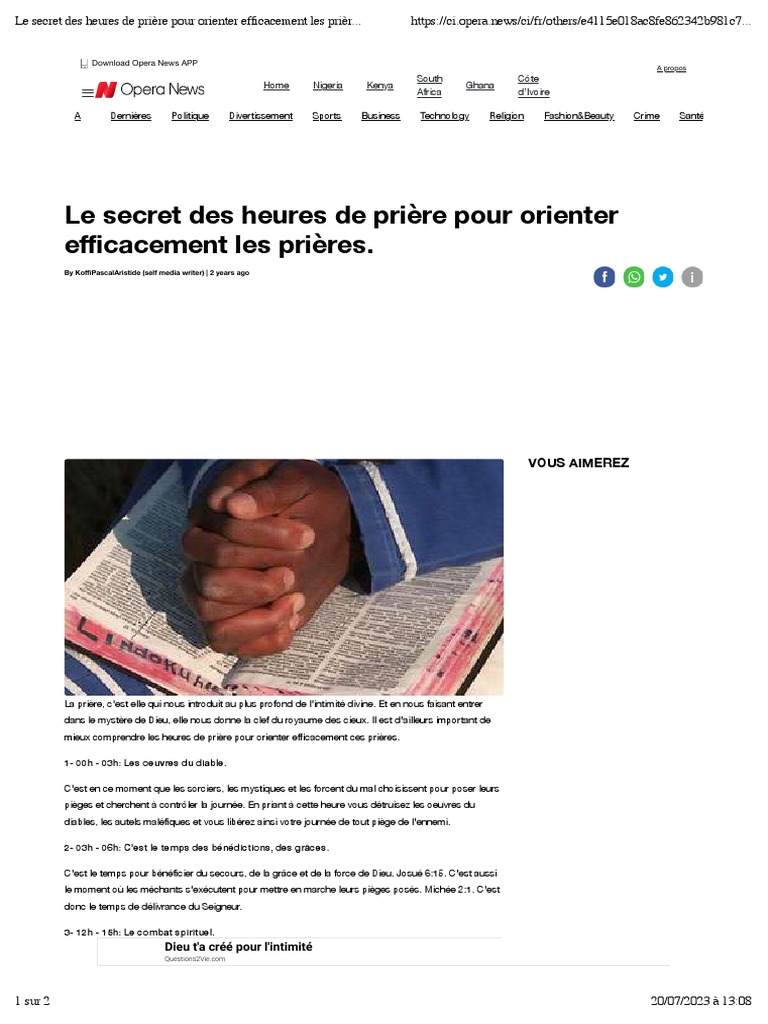 Le Secret Des Heures de Prière Pour Orienter Efficacement Les Prières ...