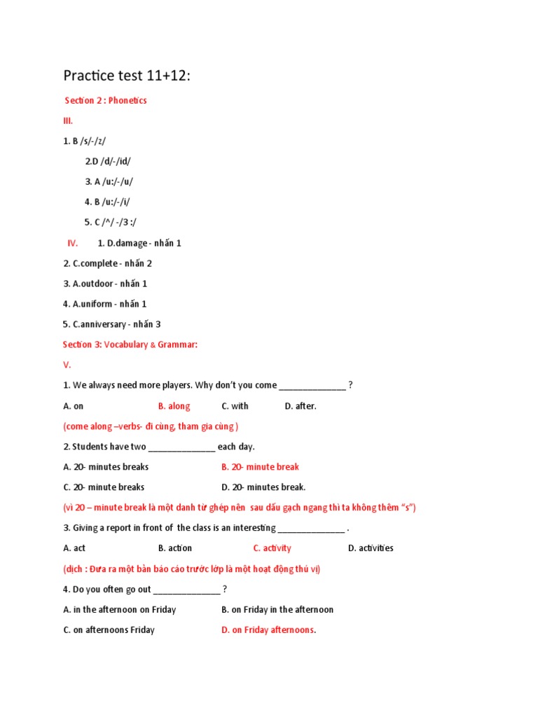 Practice Test 11 +12 | PDF