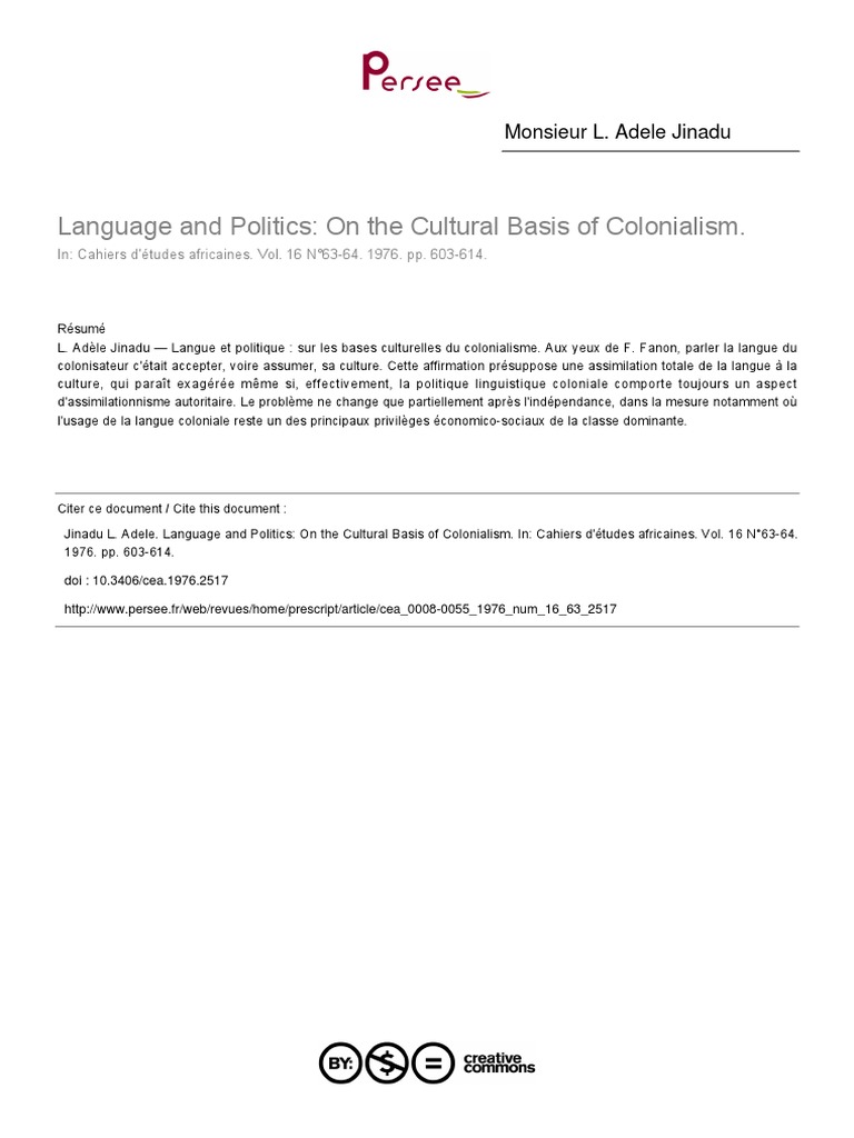 Language and Politic On The Cultural Basis of Colonialism | PDF ...