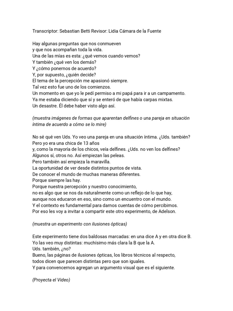 Transcripción de La Charla TED de Denise Najmanovich | PDF