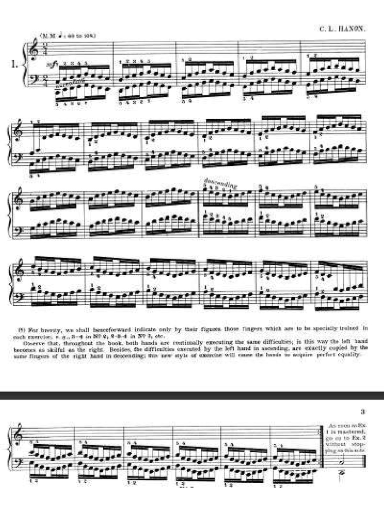 Ejercicio para Piano Hanon 1 | PDF