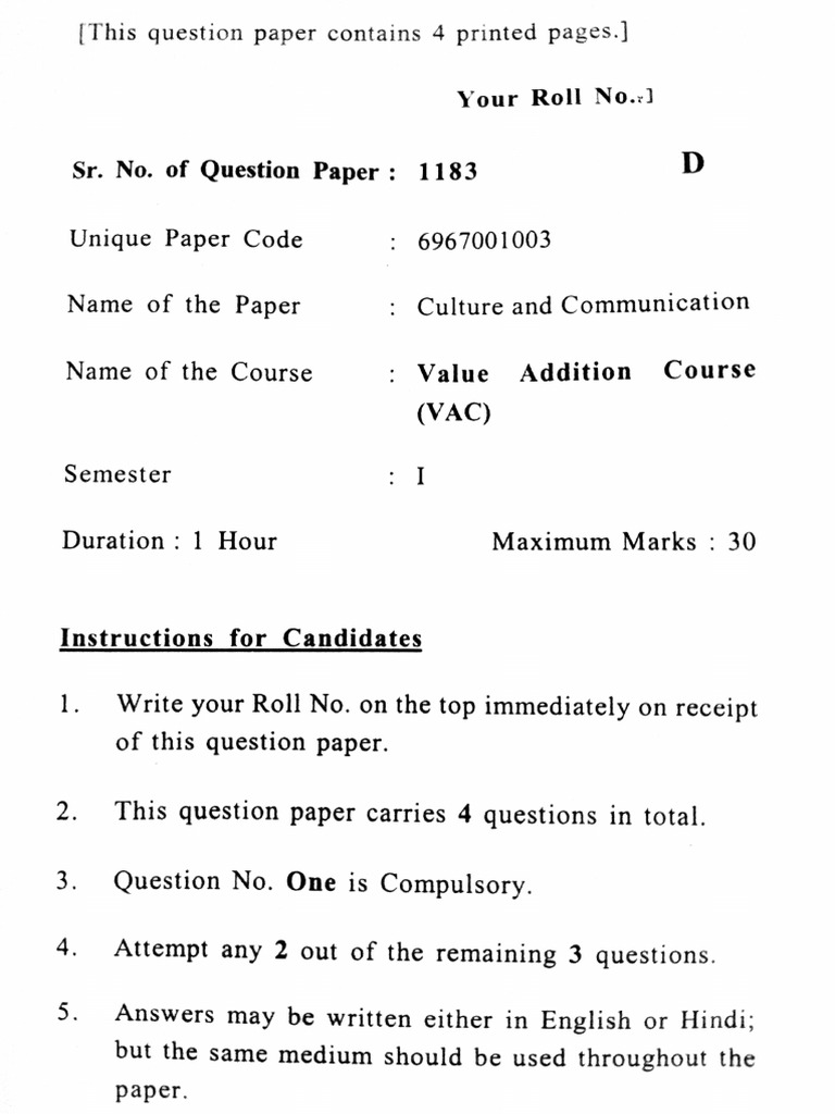 VAC Culture and Communication Pyq DU | PDF