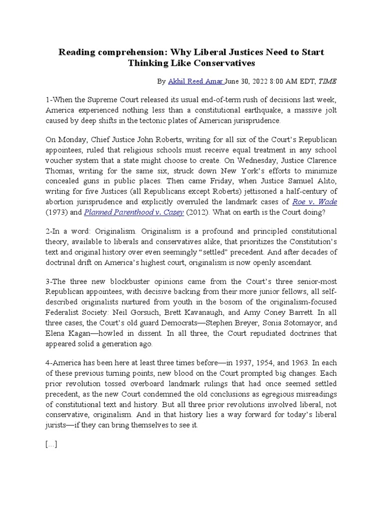 Reading comprehension the Supreme Court | PDF | Supreme Court Of The ...