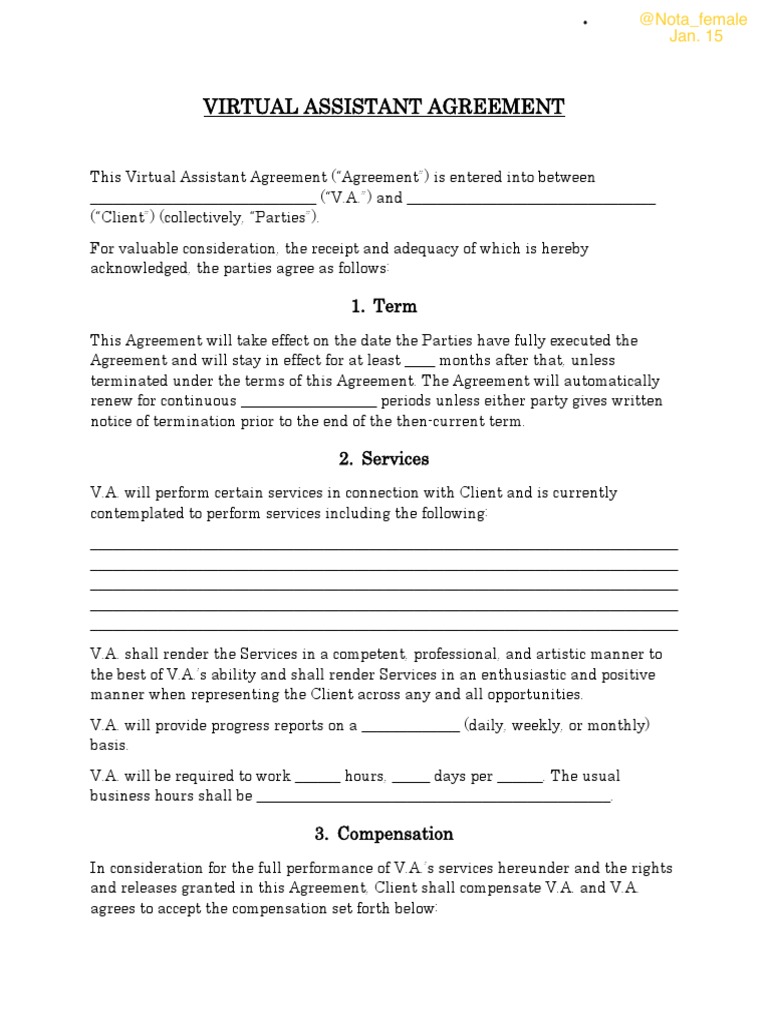 Virtual Assistant Agreement | PDF | Legal Liability | Indemnity