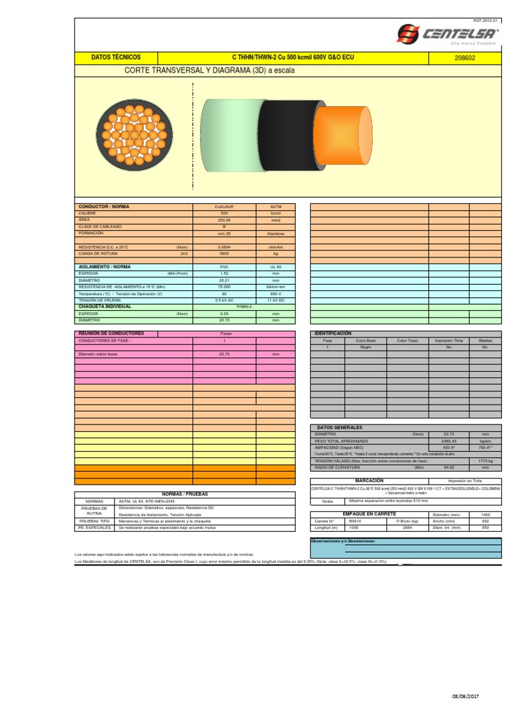 Especificaciones del Cable 500 kcmil | PDF | Resistencia Eléctrica y ...