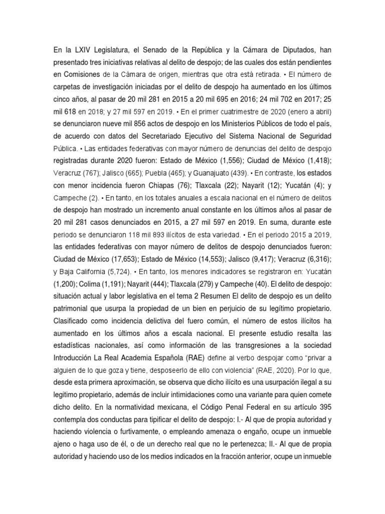 Aumento del delito de despojo en México | PDF | Derecho penal ...