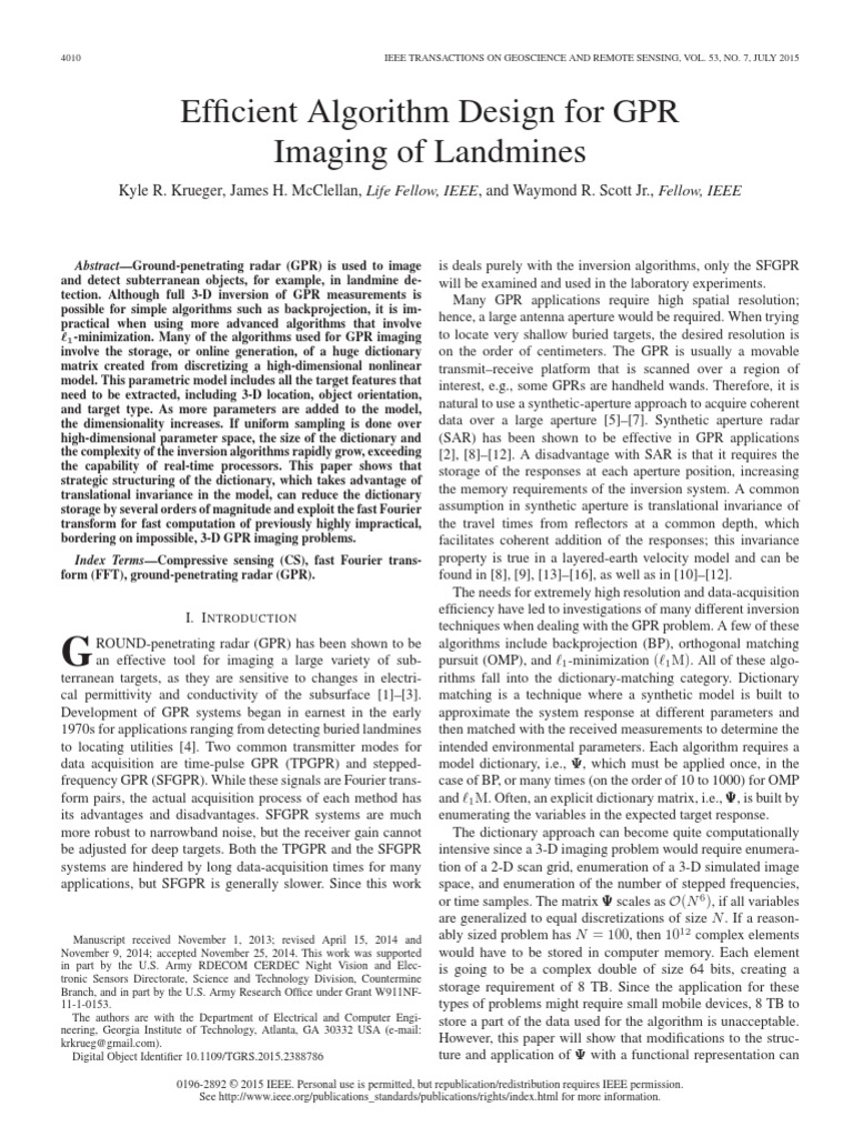 Efficient Algorithm Design For GPR Imaging of Landmines | PDF | Science & Mathematics | Computers