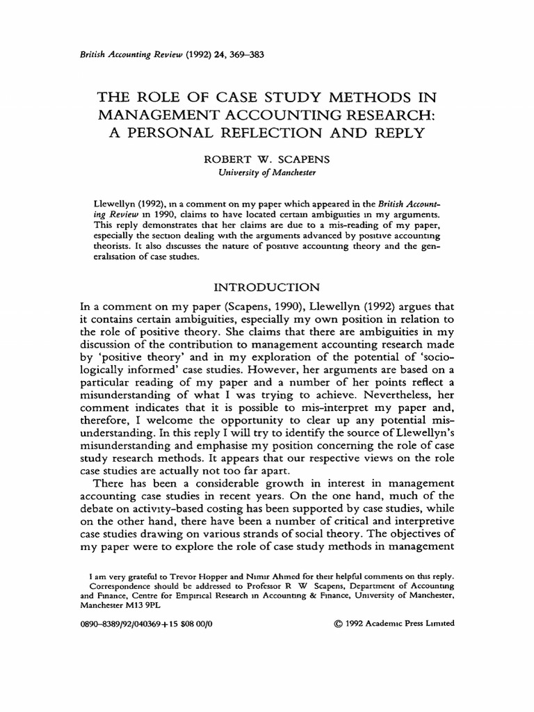 The Role of Case Study Methods in Manage | PDF