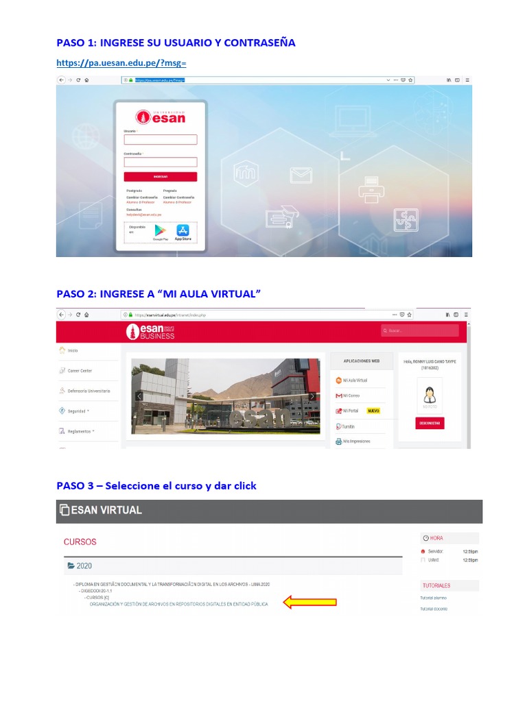 Manual Guia - Pasos para Acceder Al Aula Virtual - Esan Virtual | PDF