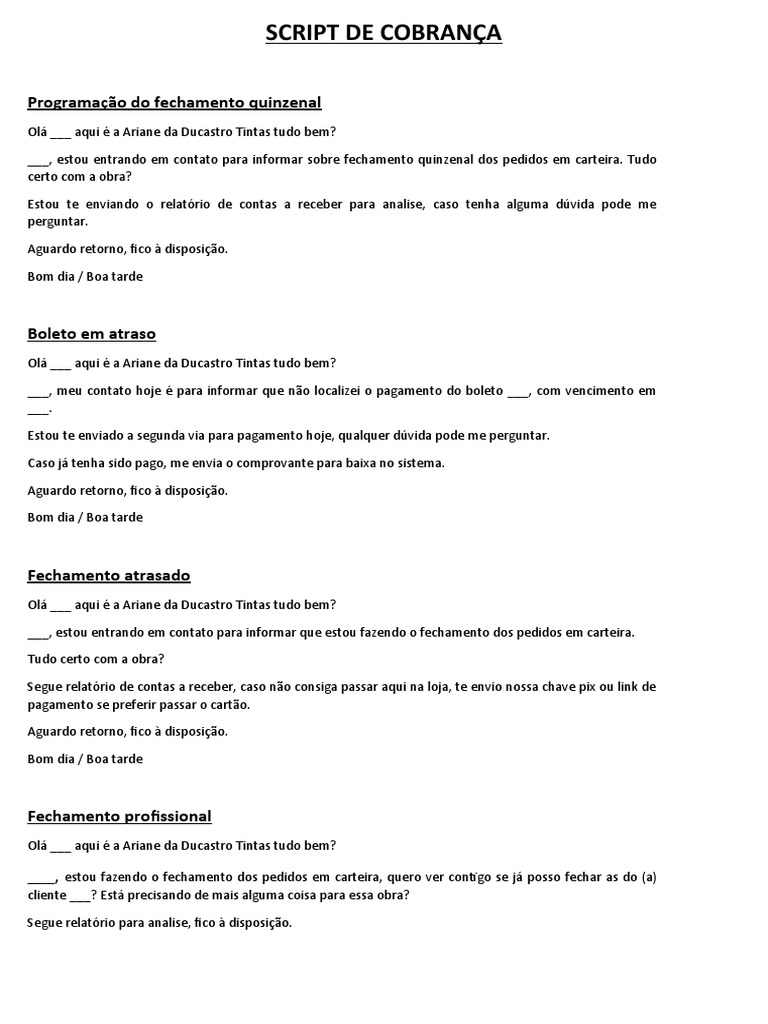 Script de Cobrança | PDF | Finanças e Administração de Capital