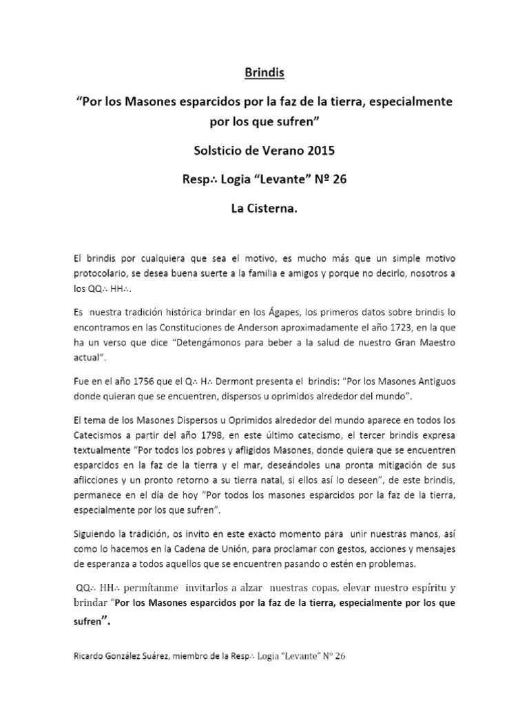 BRINDIS POR LOS MASONES ESPARCIDOS - PDF - Nextcloud | PDF
