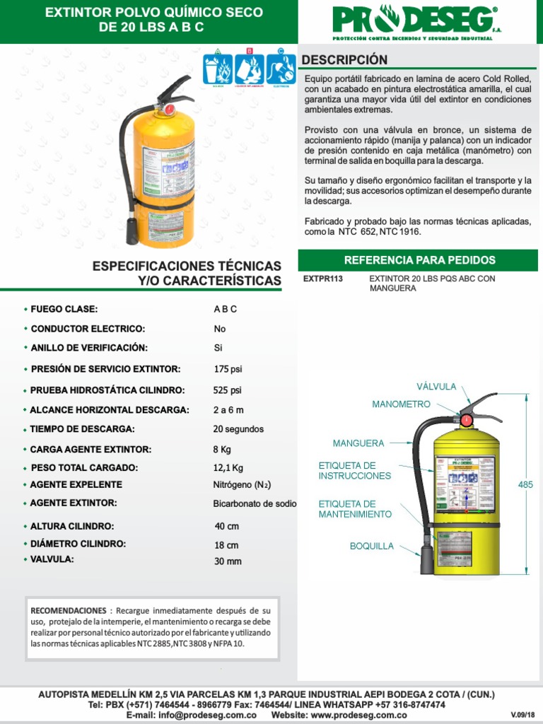 FICHA-TECNICA-EXTINTOR-20-LBS-ABC-PQS-NACIONAL | PDF