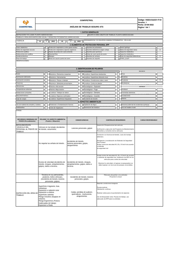 Formato Análisis Seguro de Trabajo (AST) HSEQ-S&SO1-F-81 V1 (213) DILIGENCIADO 16-22 ENE | PDF ...
