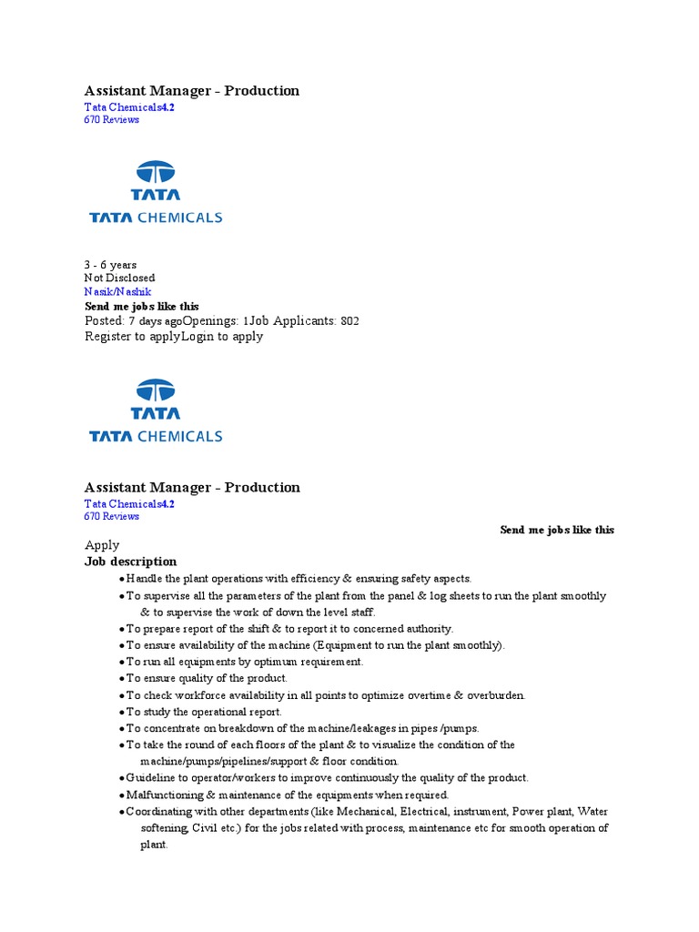 Assistant Manager | PDF | Employment | Pump