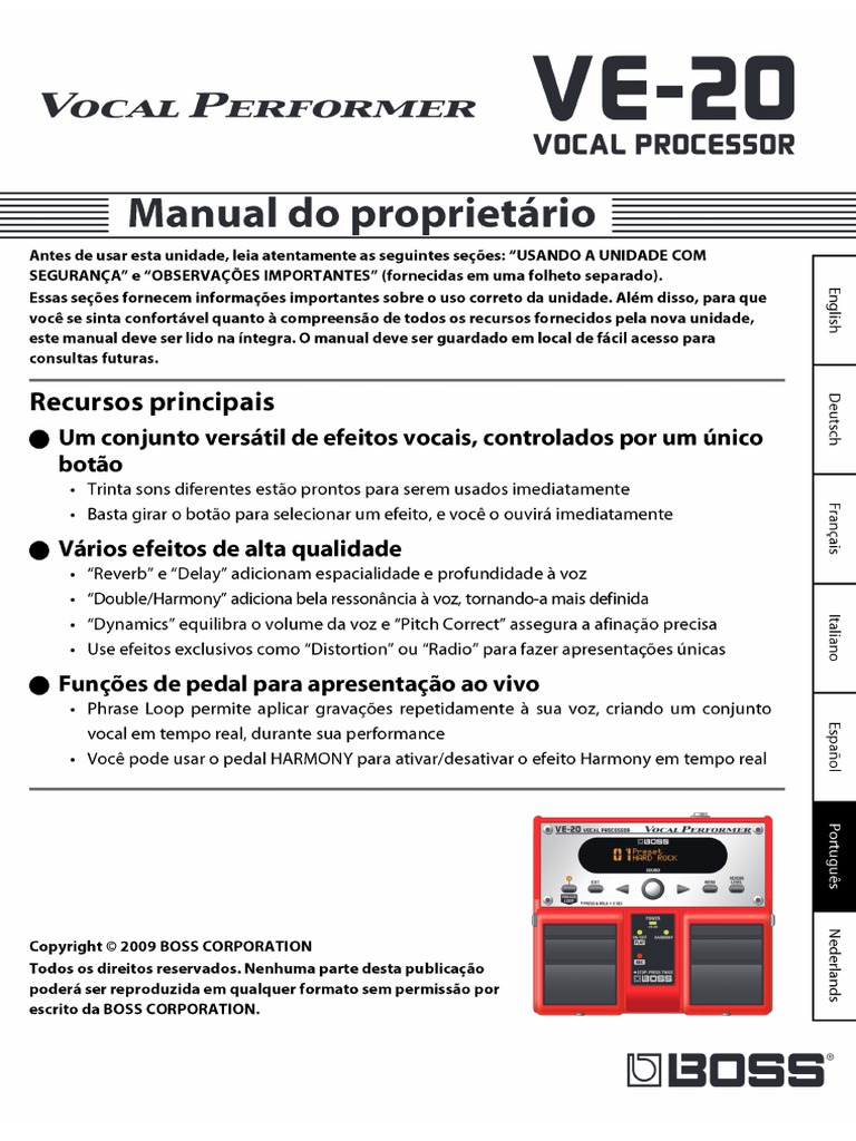 Manual Pedal Boss VE-20 PT | PDF